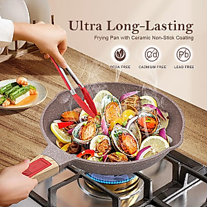 AIKENBBKK Nonstick Ceramic Deep Frying Pan, 10 Inch Healthy Frying Pan Skillet with Removable Handle, Oven& Dishwasher Safe, PFAS PFOA & PTFE Free (Brown)