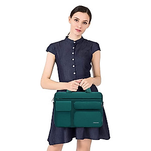 MOSISO Laptop Shoulder Bag Compatible with MacBook Air 15 M4 M3 M2/Pro 16 inch M4 M3 M2 M1,15-15.6 inch Notebook with 2 Raised&1 Flapover&1 Horizontal Pocket&Handle&Belt, Teal Green