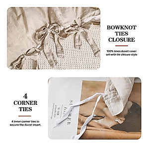 Simple&Opulence 100% Linen Duvet Cover Set, 3 Pieces Belgian Flax Breathable Bedding, King Size 104''x92'' (1 Comforter Cover+2 Pillowshams) with Tie Closure Style,Linen