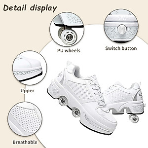 Deformation Roller Shoes Male and Female Skating Shoes Quad Roller Skates Kick Rollers Shoes Retractable Adults/Kids,Invisible Pulley Shoes Skates with Double-Row Outdoor Sneakers