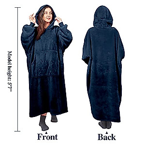 Lengthened Oversized Blanket Hoodie Wearable Blanket Sweatshirt Women - Navy Blue Hoodie Blanket Hooded Blanket Women and Men, Super Warm Blanket Sleeves and Giant Pocket