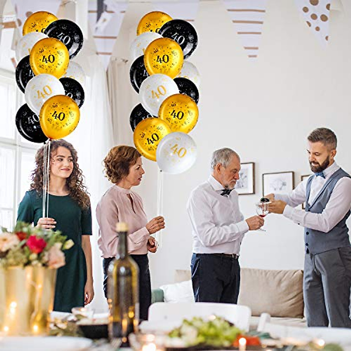 45 Piece 12 Inch 40th Birthday Party Latex Balloons Birthday Forty Anniversary Party Decoration White Gold Black Theme Party Balloon for Birthday Party Supplies Indoor Outdoor Decor