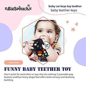 BIGSPINACH Baby Teething Keys Toys 6 to 12 Months,Gothic Car Keys Baby Teether Combo Set,Car Key Remote Toy Controller for Toddler(Gothic) (Gothic, Black)