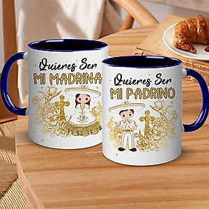 WHIDOBE Godparents Proposal Mug Set, Padrino De Bautizo Cup Set, Bautizo Recuerdos Juego De 2 Tazas,God parents Presents Proposal, Quieren Ser Mis Padrinos, Quieres Ser Mi Madrina, Wedding Mug 11OZ