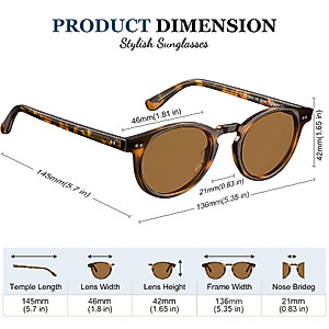 AVAWAY Small Face Round Sunglasses for Womens Polarized Acetate Frame Brown UV Protection Classic Key Hole Category 3 Sun Shades Sunnies