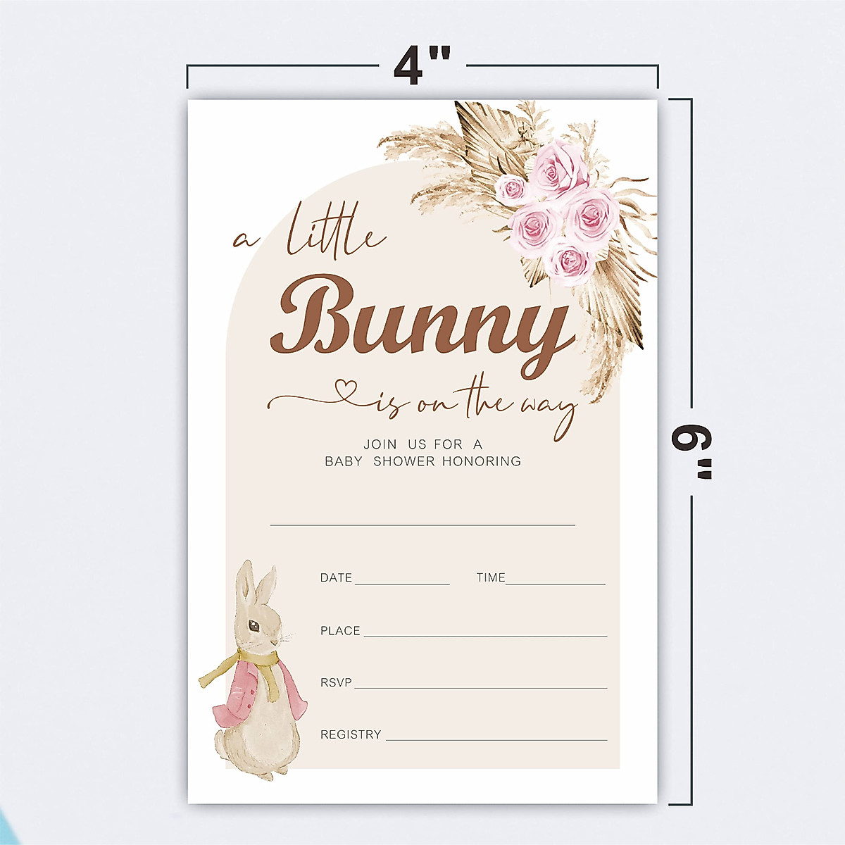 JCVUK Baby Shower Invites,Boho Bunny Theme Baby Shower Invitation Cards With Envelopes(25 Pack), Bunny Baby Shower Decorations And Supplies For Boys Girls(YQK-B04)