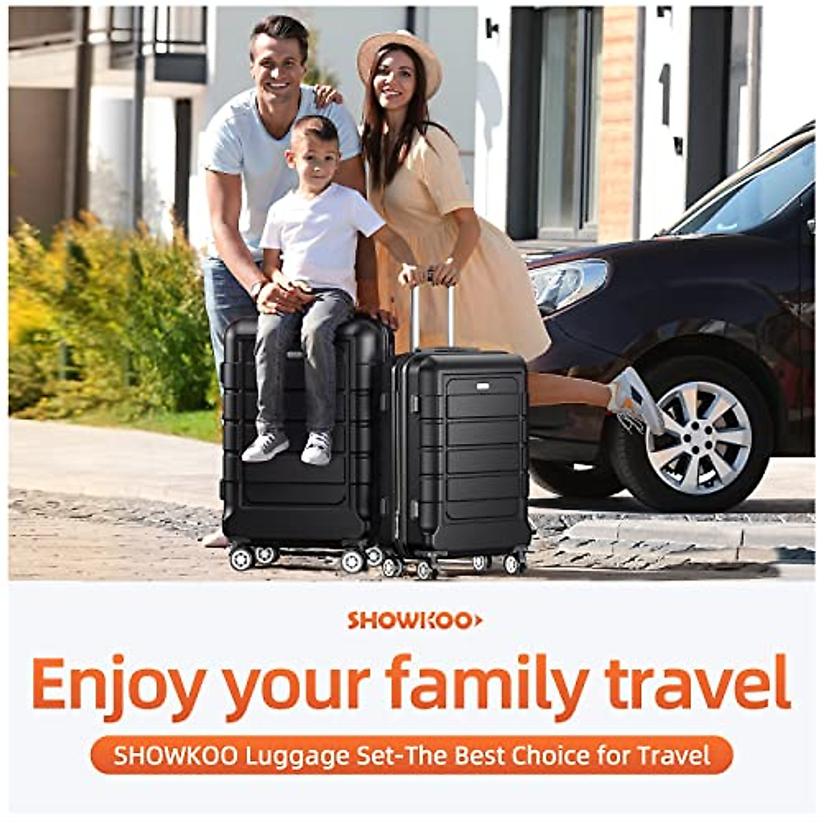 SHOWKOO Luggage Sets Expandable PC+ABS Durable Suitcase Double Wheels TSA Lock 3pcs Black