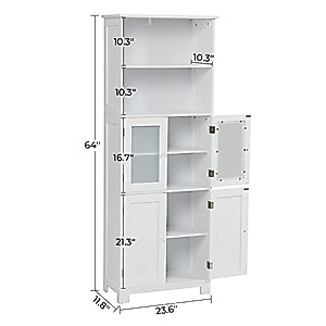 ADORNEVE 64" Bathroom Storage Cabinet, Linen Cabinet with 2 Doors, Tall Storage Cabinet with 2 Open Compartments & Adjustable Shelves for Bathroom, Living Room, Office, White