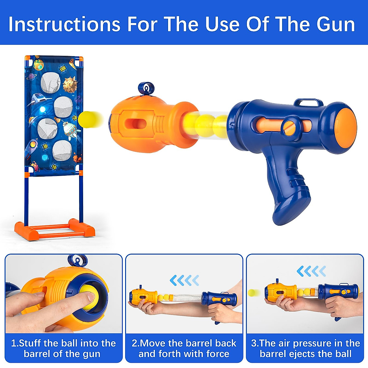 SUYE Shooting Game Toy for Age 6, 7, 8, 9, 10+ Years Old Kids, Boys - 2pk Foam Ball Popper Air Guns & Shooting Target & 48 Foam Balls - Ideal Gift - Indoor and Outdoor Toy Guns for Kids Girls