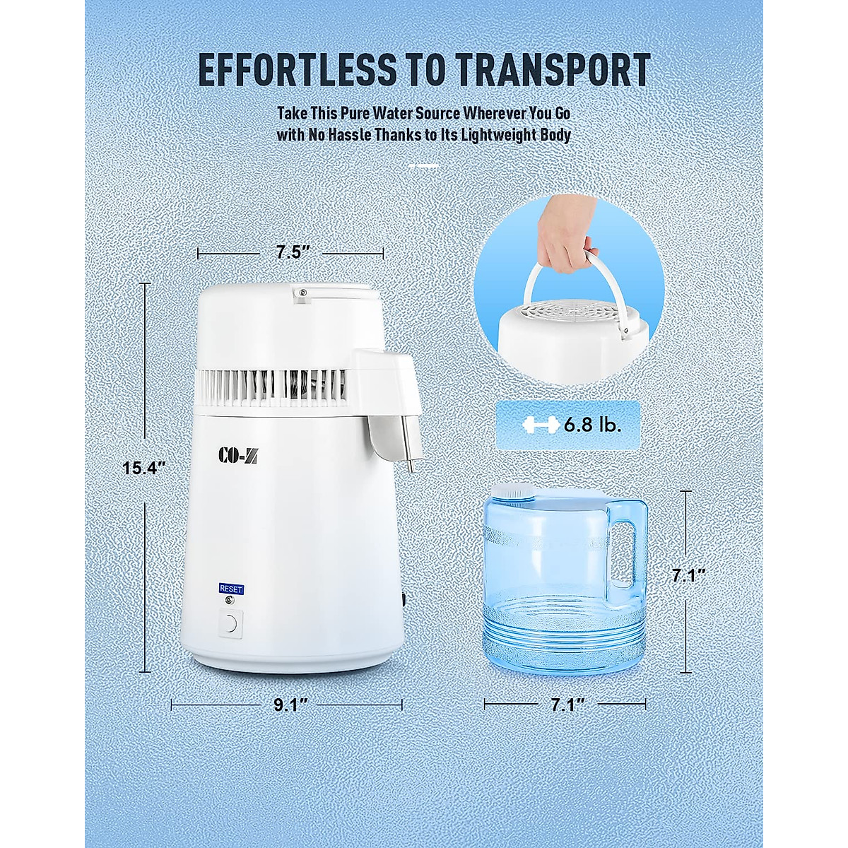 CO-Z 1.1 Gallon Water Distiller, 750W Countertop Home 4L Distilled Clean Water Maker Office Countertop Distiller Water Making Machine, Distill Distilling Water Purifier Distillers