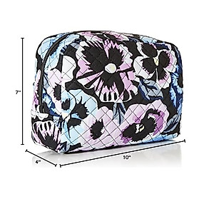 Vera Bradley Women's Cotton Large Cosmetic Makeup Organizer Bag, Plum Pansies - Recycled Cotton, One Size