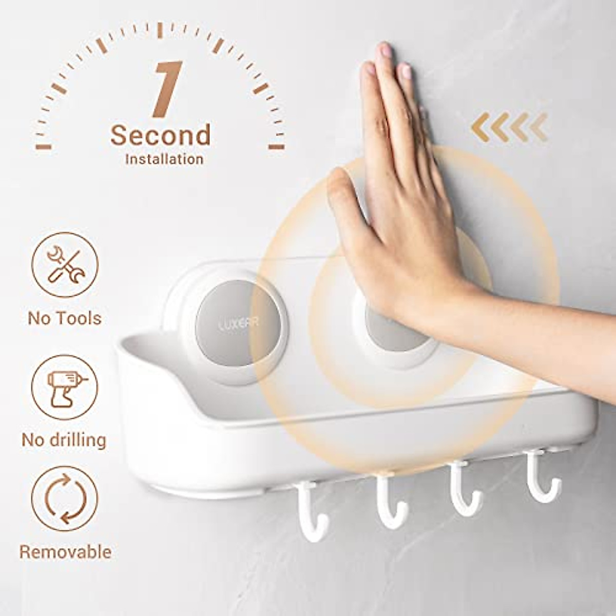 LUXEAR Shower Caddy Suction Cup NO-Drilling Removable Bathroom Shower Shelf Powerful Shower Organizer Max Hold 22lbs Caddy Basket Waterproof & Oilproof Wall Mounted Storage Rack for Bathroom&Kitchen 