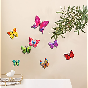 3D Butterfly Wall Decor Stickers, Double Wings Butterfly Decorations, 24pcs Removable Butterflies with Magnet, DIY Party Flower Decor Gift for Girls Dorm, Baby Kids Bedroom, Living Room