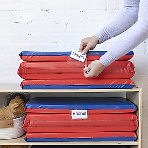 ECR4Kids Premium Folding Rest Mat, 4-Section, 2in, Sleeping Pad, Blue/Red, 1-Piece