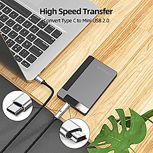 FEMORO Mini USB to USB C Adapter 2 Pack, USB C to Mini USB 2.0 Male to Female Converter Support Charging Data Sync for Gopro Hero Gamera GPS Receiver Car Dash Cam Cellphone MP3 (Brown, 2)