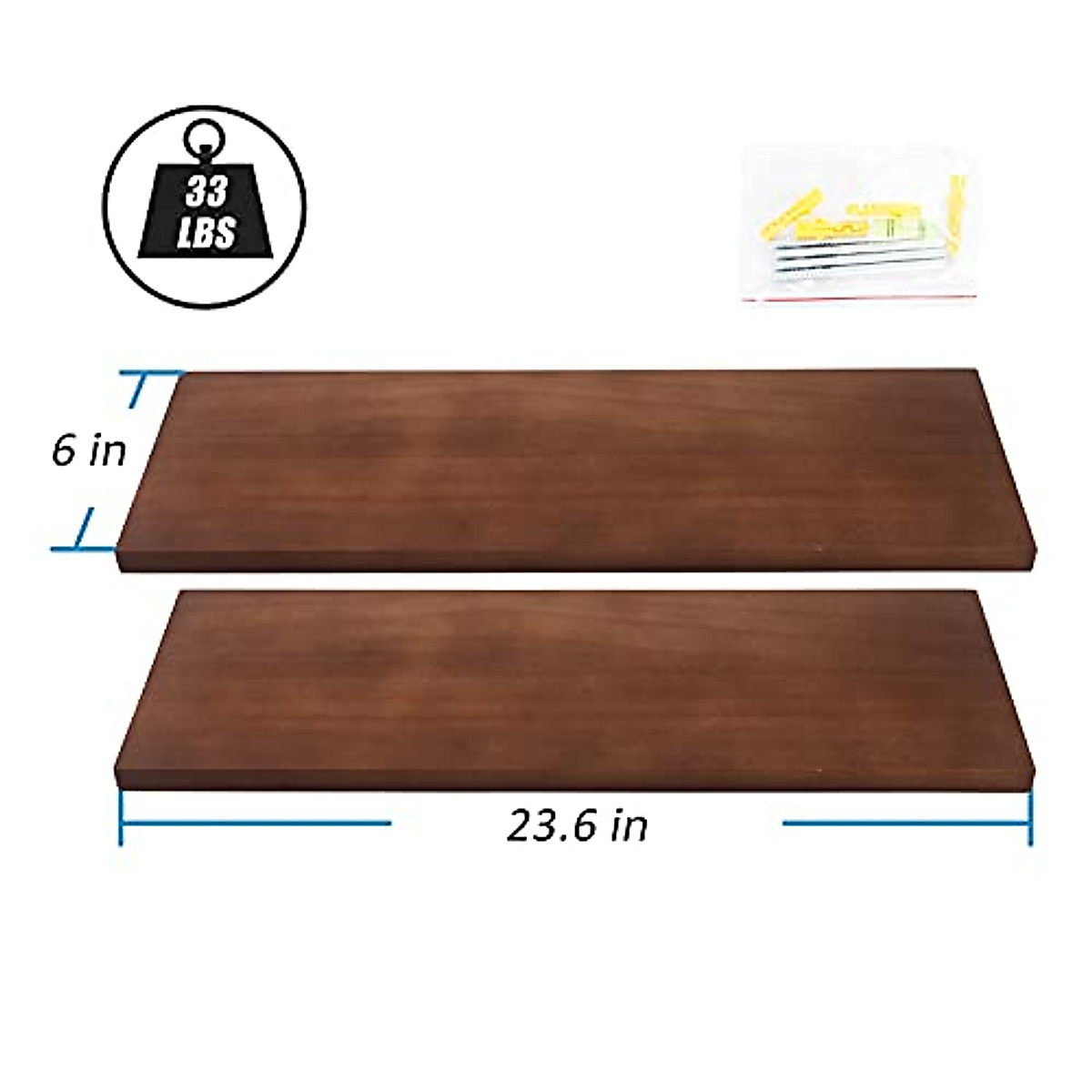 YINKSONG Floating Shelves for Wall Mounted Set of 2（23.6”）,Wall Decorative Shelf,Modern Storage Display Wall Shelves for Living Room Kitchen Bathroom(Walnut)