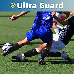 Sportout Adult Youth Kids Soccer Shin Guards,Comprehensive Protection for Your Leg, with Cushioned Ankle Protection to Prevent Injuries (Black-1, M)