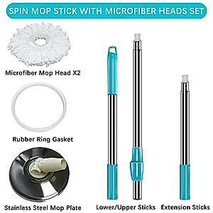 Floor Microfiber Wet Dry Mop, Tsmine Hardwood Floor Mop for Floor Cleaning, Commercial Household Clean Hardwood, Mop & Refills Set Include 2 Replacement Heads Refills and 61" Extended Mop Pole Handle