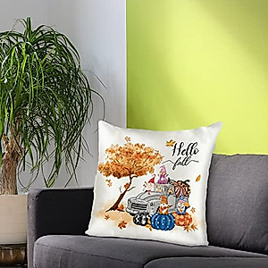 Thanksgiving Pumpkin Gnomes Decorative Throw Pillows 18x18 Girl Fall Modern Comfortable Satin Pillow Shams for Couch Sofa Bedroom Car Living Room Zippered