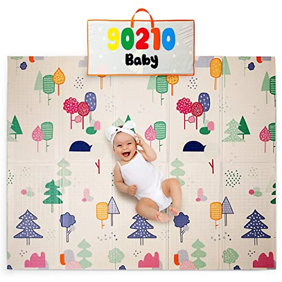 90210 Baby Play Mat - 70 x 78 x 0.3 Extra Large Baby Play Mats for Babies and Toddlers, Reversible Crawling Mat, Water-Proof, Foldable, with Thick Foam, Safe for Kids and Babies