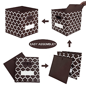 homyfort 11 Inch Cube Storage Organizer Bins-Foldable Fabric storage Cubes Bin Container Box with 2 Plastic Handles for Boys,Girls,Nusery,Clothes,Pantry Closet,Shelf,Kids Room Set of 6 (Deep Coffee)