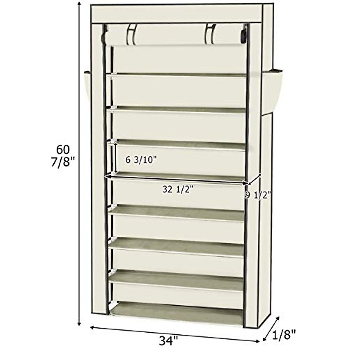 Shoe Rack 10 Tier Shoes Cabinet Storage Organizer Closet with Dustproof Nonwoven Fabric Cover, Store up to 45 Pairs of Shoes (Beige Extra-Wide)
