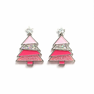 Pingyongchang Christmas Tree Acrylic Glitter Earrings for Women Lightweight Stars Drop Dangle Earrings Statement Holiday Jewelry Xmas Gifts-Pink
