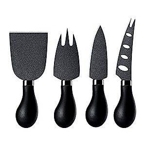 hecef Cheese Knife Set of 4, Non-Stick Coated Gift Set for Christmas, Anniversary, Party, Housewarming, Picnic, Birthdays, Wedding(Black)
