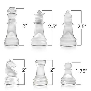 Gamie Glass Chess Set, Elegant Design - Durable Build - Fully Functional - 32 Frosted and Clear Pieces - Felted Bottoms - Easy to Carry - Reassuringly Stable (12 Inch)