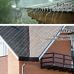 Blulu 4 Pcs Gutter Valley Splash Guards Metal Roofing Gutter Guard with 40 Screws Black Rain Diverter for Roof House Residential Flat Shingle Roof Drain Downspout Water (Bent)