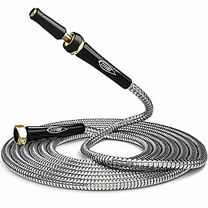 TITAN 150FT Metal Garden Hose - Flexible Water Hose with Solid 3/4" Brass Connectors 360 Degree Brass Jet Sprayer Nozzle - Lightweight Kink Free Strong and Durable Heavy Duty 304 Stainless Steel