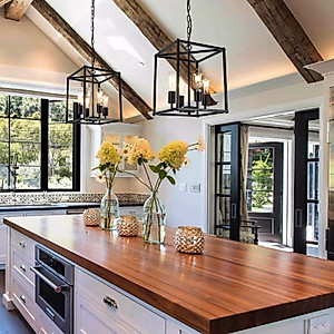 GZDEZCL 4-Light Black Farmhouse Chandelier Light Fixture Rustic Lantern Pendant Light Industrial Cage Hanging Lights for Kitchen Island Foyer Entryway Dining Room Hallway