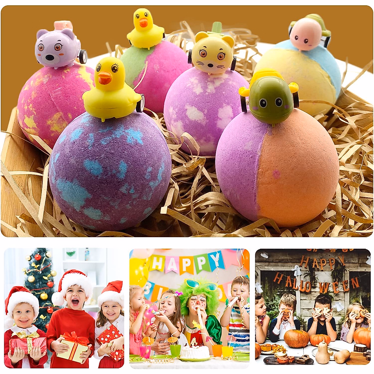 7 Oz Bath Bombs for Kids - with Surprise Toys Inside Pull-Back Car 6 Pack Natural Colorful Bath Bombs for Boys Girls with Animal Car Birthday Chirstmas Gift for Child