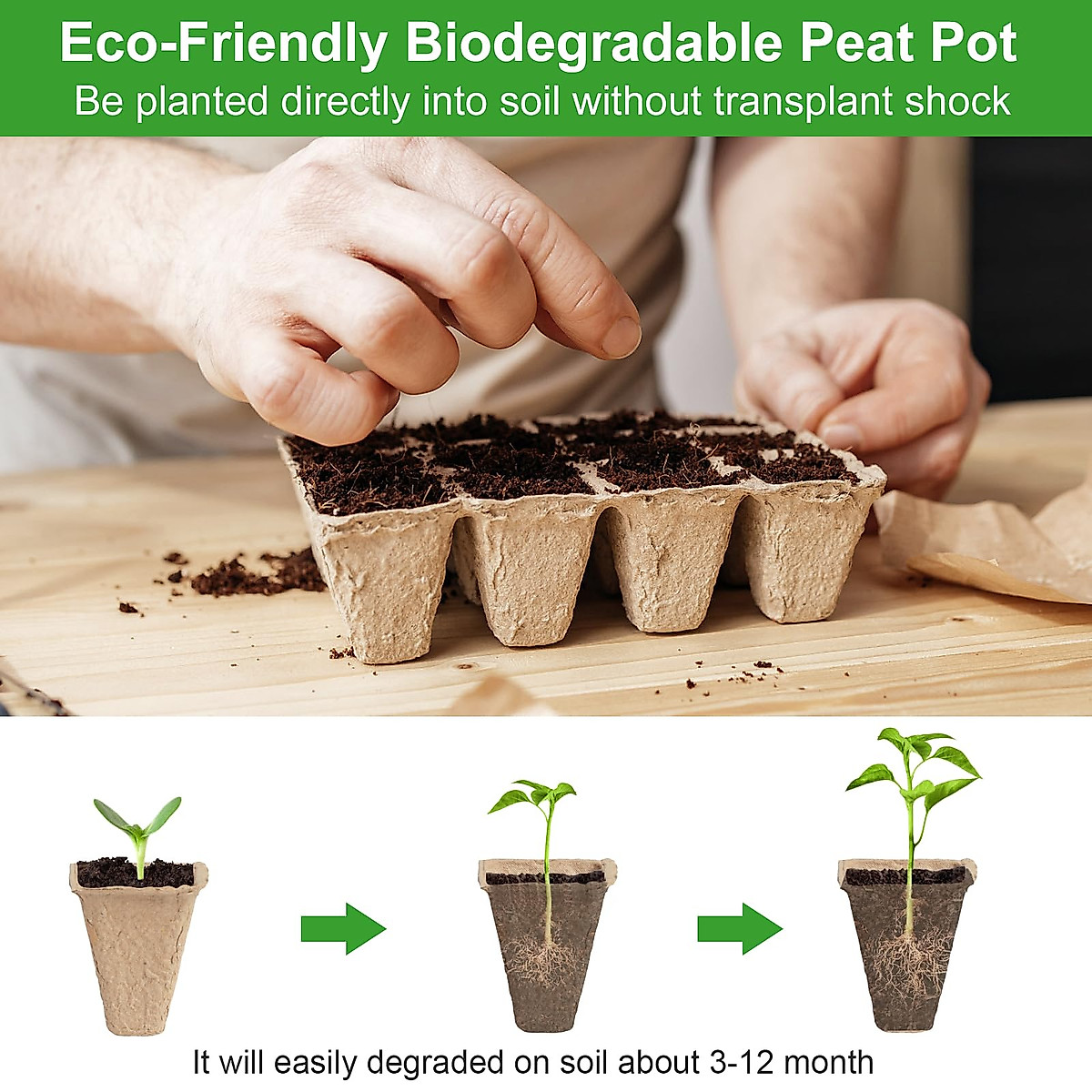 KOAMLY Square Peat Nursery Pots, Biodegradable Herb Seed Nursery Pot Kits, Seedling Pots