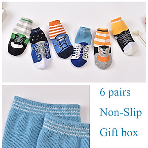 Fly love 6 Pairs Baby Socks Non-Slip Anti Slip Toddler Socks Grips for Baby Boys Girls Ankle Crew Cotton Socks With Gift Box (Style A)