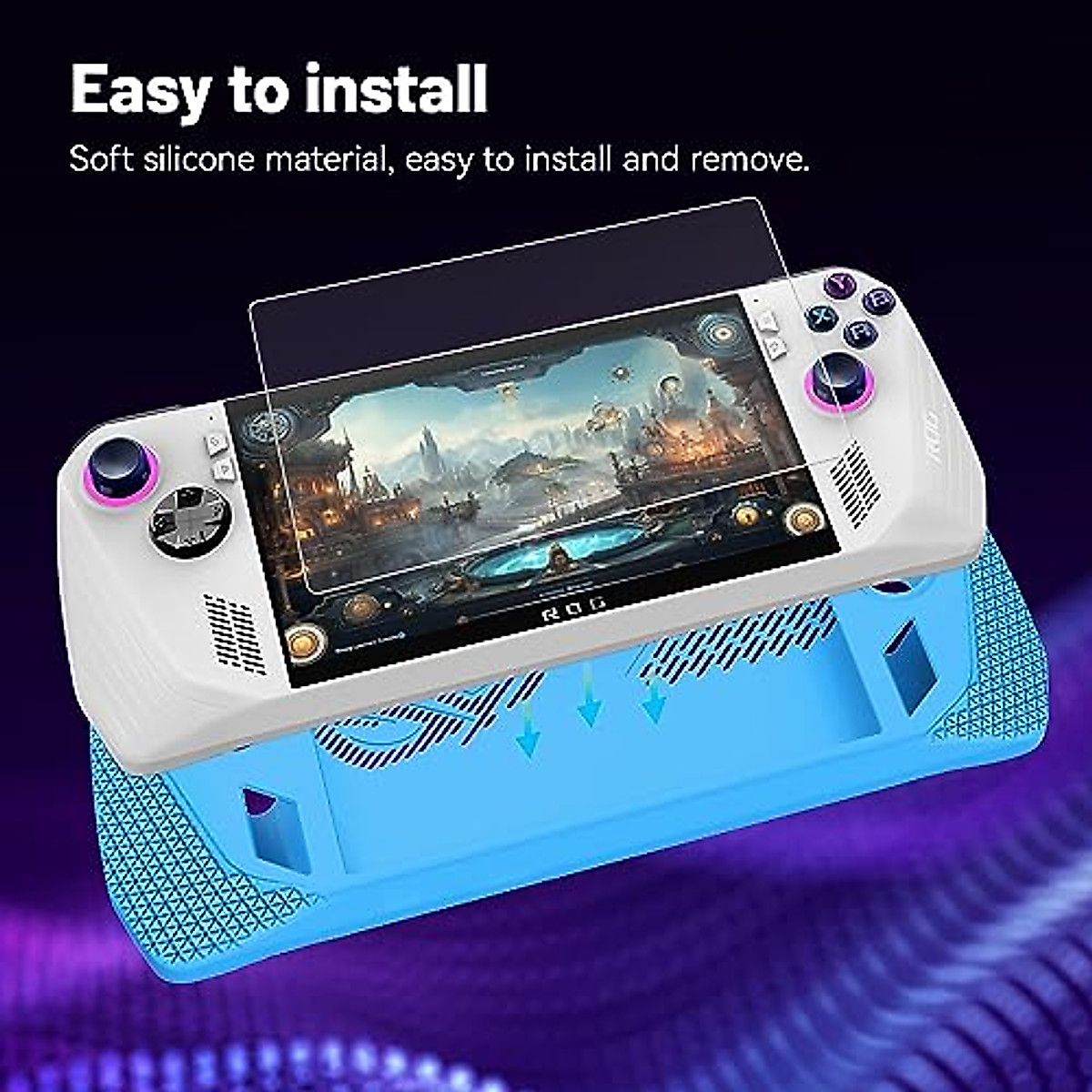 PAKESI Silicone Case for ASUS ROG Ally 2023 Release,Handheld Game Console Cover Protector Case with 2 Thumb Grip Caps and 2 Pack Screen Protectors - Enhance Your Gaming Experience(Blue)