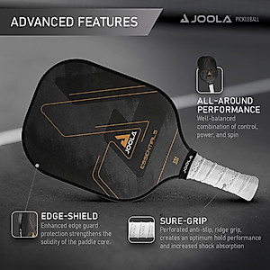 JOOLA Essentials Performance Pickleball Paddle with Reinforced Fiberglass Surface and Honeycomb Polypropylene Core, Black