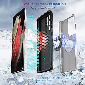 Anqrp Shockproof for Galaxy S21 Ultra Case 5G, [Heat Dissipation] [No Fall-Off Kickstand] 360°Metal Ring Military Grade Protection Phone Case with Samsung Galaxy S21 Ultra 6.8 Inch, Silver