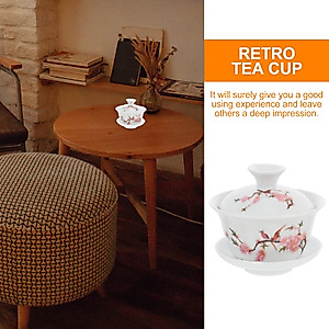 BESPORTBLE Gaiwan Tea Cup Kung Fu Tea Service Set Gong Fu Teacup with Lid and Saucer Chinese Style Ceramic Gaiwan Flower Tradition Sancai Tea Cup Bowl Gift
