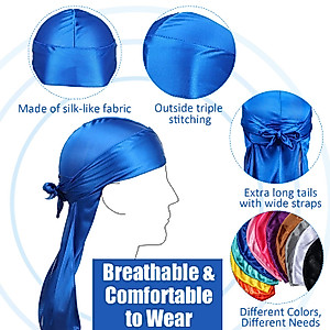 SATINIOR 12 Pieces Silky Durag Long Tailed Turban Headwear Beanie Cap Headwraps for Men Women Running Fitness Cycling Hiking Camping, Multiple Colors, Multicoloured, Medium