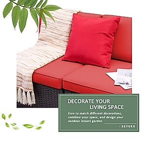 Devoko 2 Pieces Patio Furniture Sets All-Weather Outdoor Sectional Armless Sofa (Red)