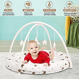 Beright Baby Gym, Baby Play Gym with Movable and Detachable Hoops, Baby Activity Center with Hanging Out Toys in Shape of a Moon and Stars, Perfect Newborn Toys, Bear