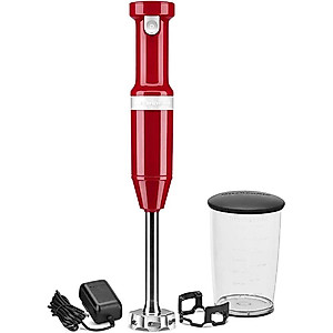 KitchenAid Cordless Variable Speed Hand Blender - KHBBV53 & KHM7210ER 7-Speed Digital Hand Mixer with Turbo Beater II Accessories and Pro Whisk - Empire Red