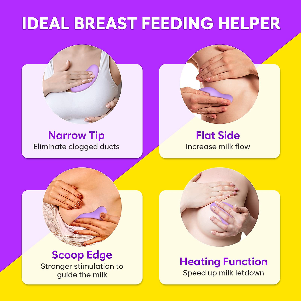 Easy@Home Lactation Massager for Breastfeeding: 2-in-1 Nursing Baby Pump Mom Breast Support | Warming Sore Tenderness Relief Nipple Massage | Postpartum Essential | Improves Breastmilk Flow EHL038