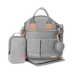 Skip Hop Diaper Bag Backpack: Suite 6-in-1 Diaper Backpack Set, Multi-Function Baby Travel Bag with Changing Pad, Stroller Straps, Bottle Bag and Pacifier Pocket, Dove Grey