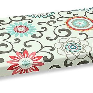 Pillow Perfect Outdoor/Indoor Pom Play Peachtini Bench/Swing Cushion, 45" x 18", Blue