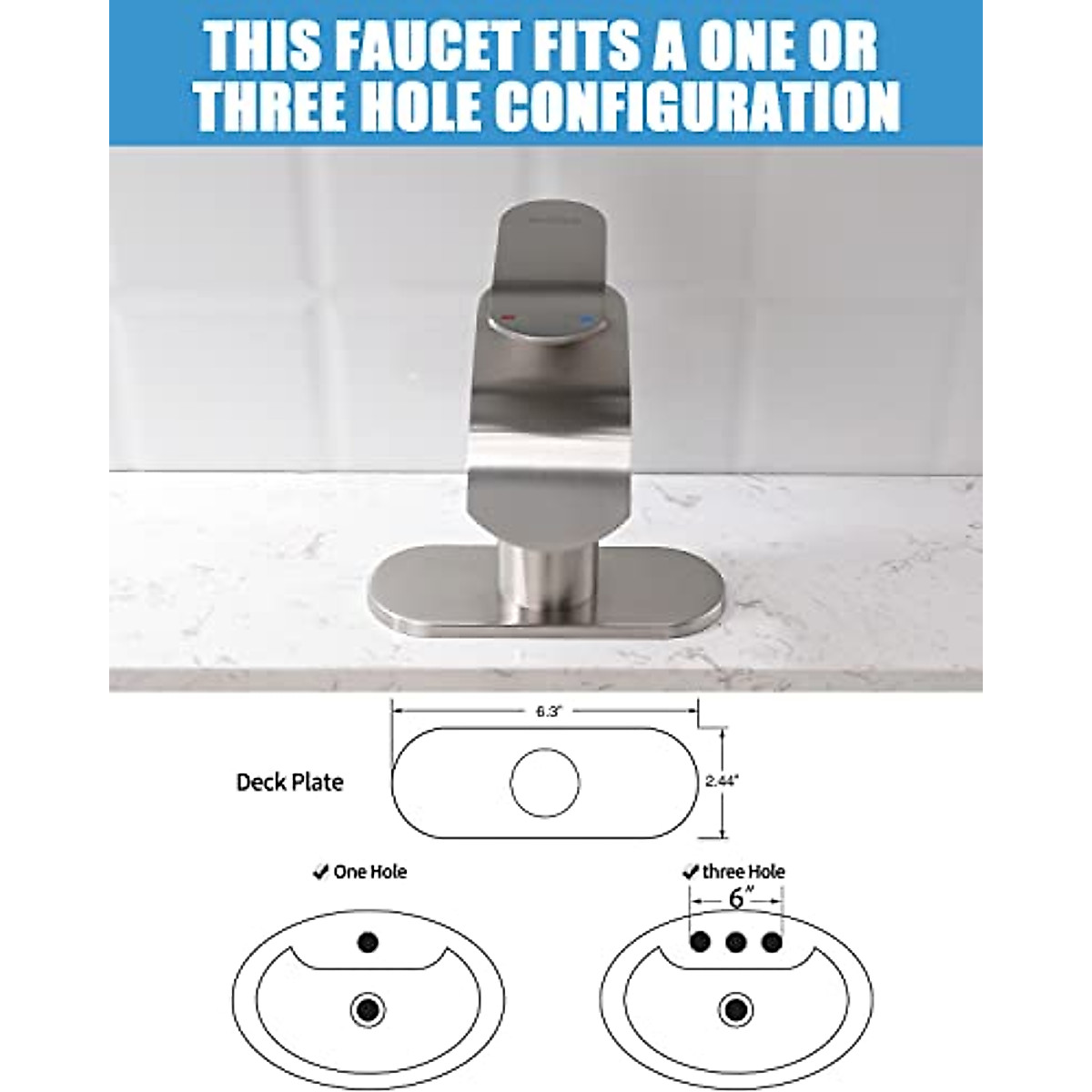 Gnixne Bathroom Sink Faucet Waterfall Bathroom Faucet Brushed Nickel Bathroom Faucets Suitable for 1 or 3 Hole Faucet for Bathroom Sink with 4-Inch Deck Plate