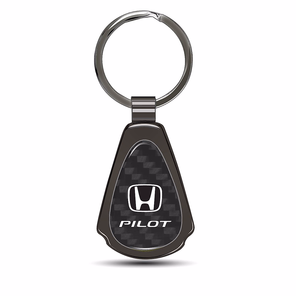 iPick Image Compatible with Honda Pilot Real Black Carbon Fiber Gunmetal Black Metal Teardrop Key Chain