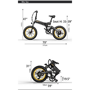 iRonsnow Lankeleisi 20" Fat Tire Electric Bike, 1000W Motor Folding Bicycle 28MPH 90NM - 7 Speed E Snow Mountain Ebike 48V 17.5Ah Lithium Battery E-Bike