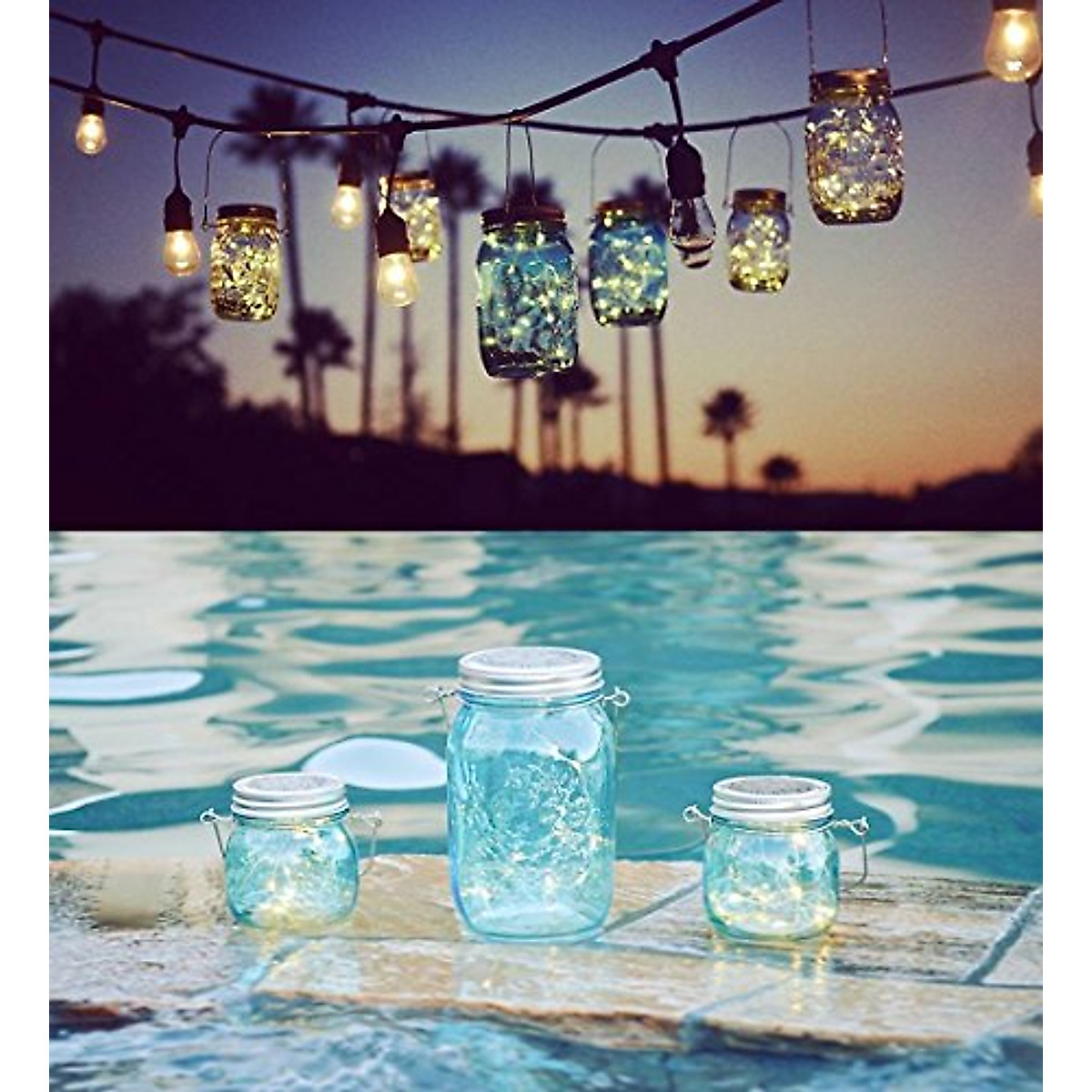 WERTIOO 4 Pack Solar Mason Jars Lights, 30 LEDs Hanging Solar Lanterns Garden Decor Outdoor Lights Warm White Table Decor Fairy Lights for Balcony Patio Porch Christmas Party